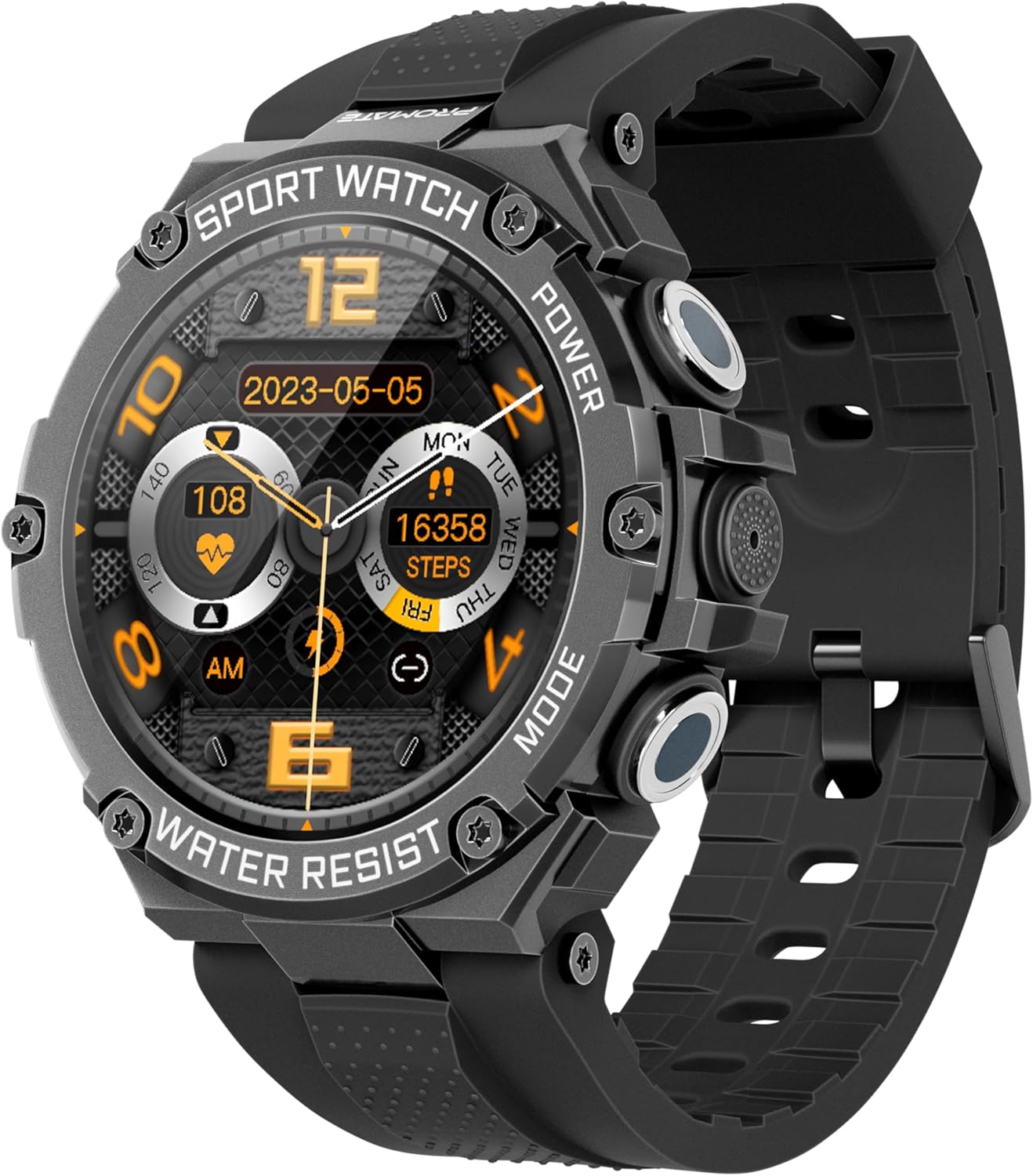 Promate Xwatch-R19 Rugged Smart Watch for Men, 1.53" Round Dial Smart ...