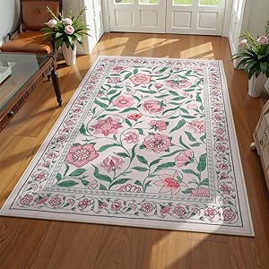 Amazon.com: Collive Washable Rugs for Entryway, 3x5 Pink Boho Floral ...