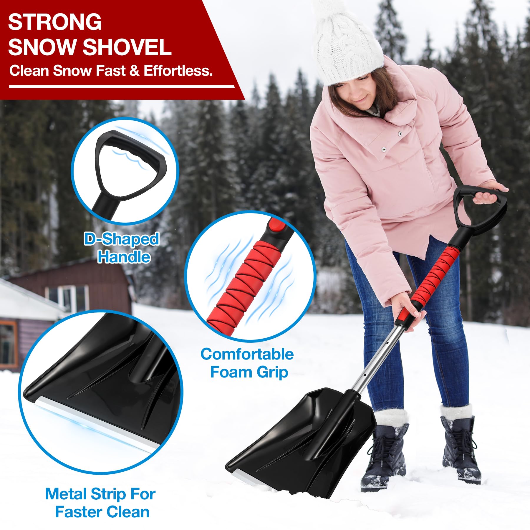 47'' Snow Brush & Snow Shovel for Car, 3 in 1 Extendable Snow Brush ...