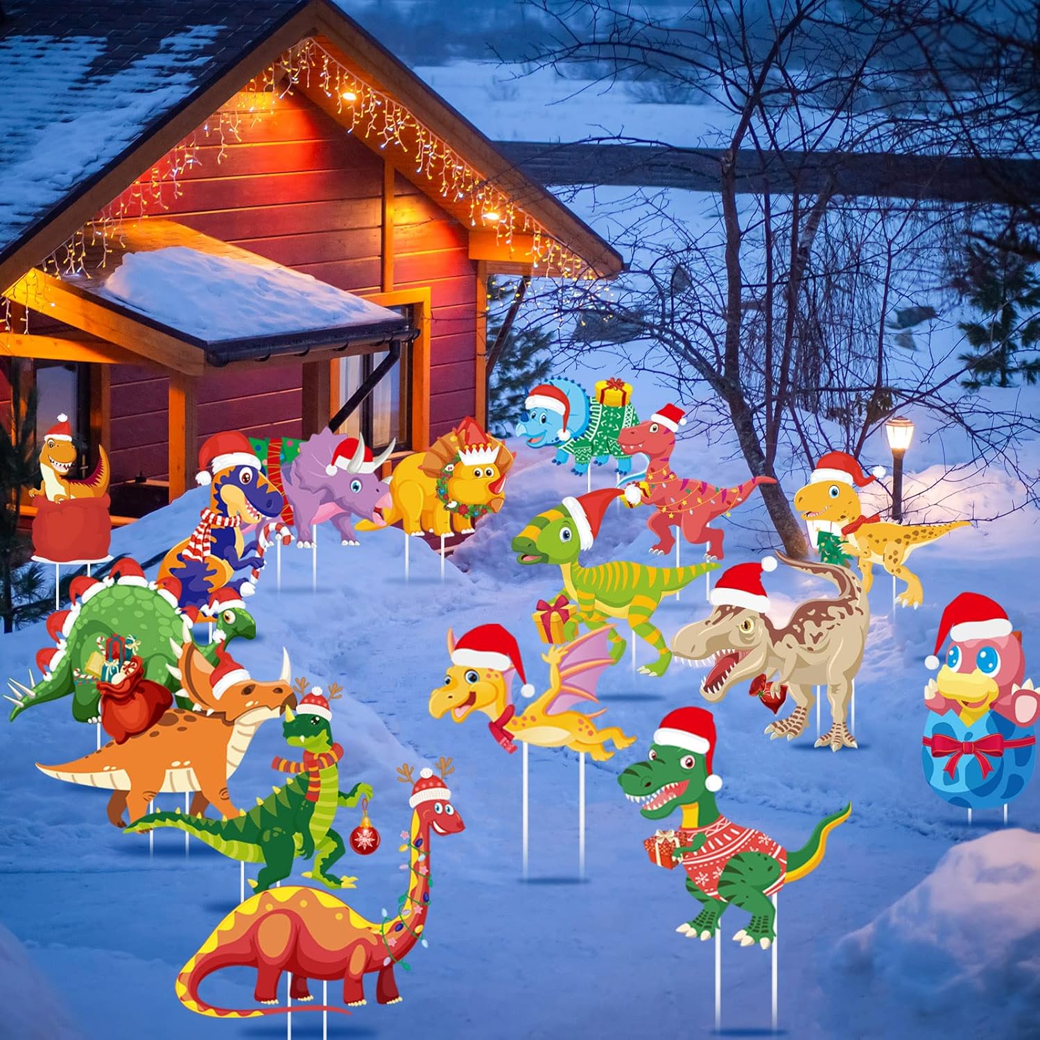 Amazon.com : 16 Pieces Outdoor Dinosaur Christmas Decoration Christmas ...
