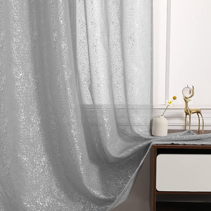 Amazon.com: TERLYTEX Silver Sheer Curtains 84 Inch Long - Chic Sparkle ...