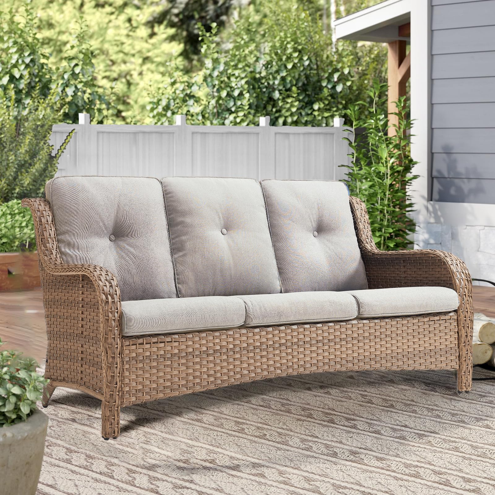 Amazon.com: Outdoor Couch All Weather PE Wicker Patio Sofa Outdoor Sofa ...