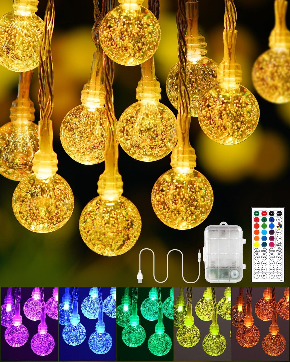 OMIKA 33FT Battery Operated String Lights, 18 Colors +Warm White 60 ...
