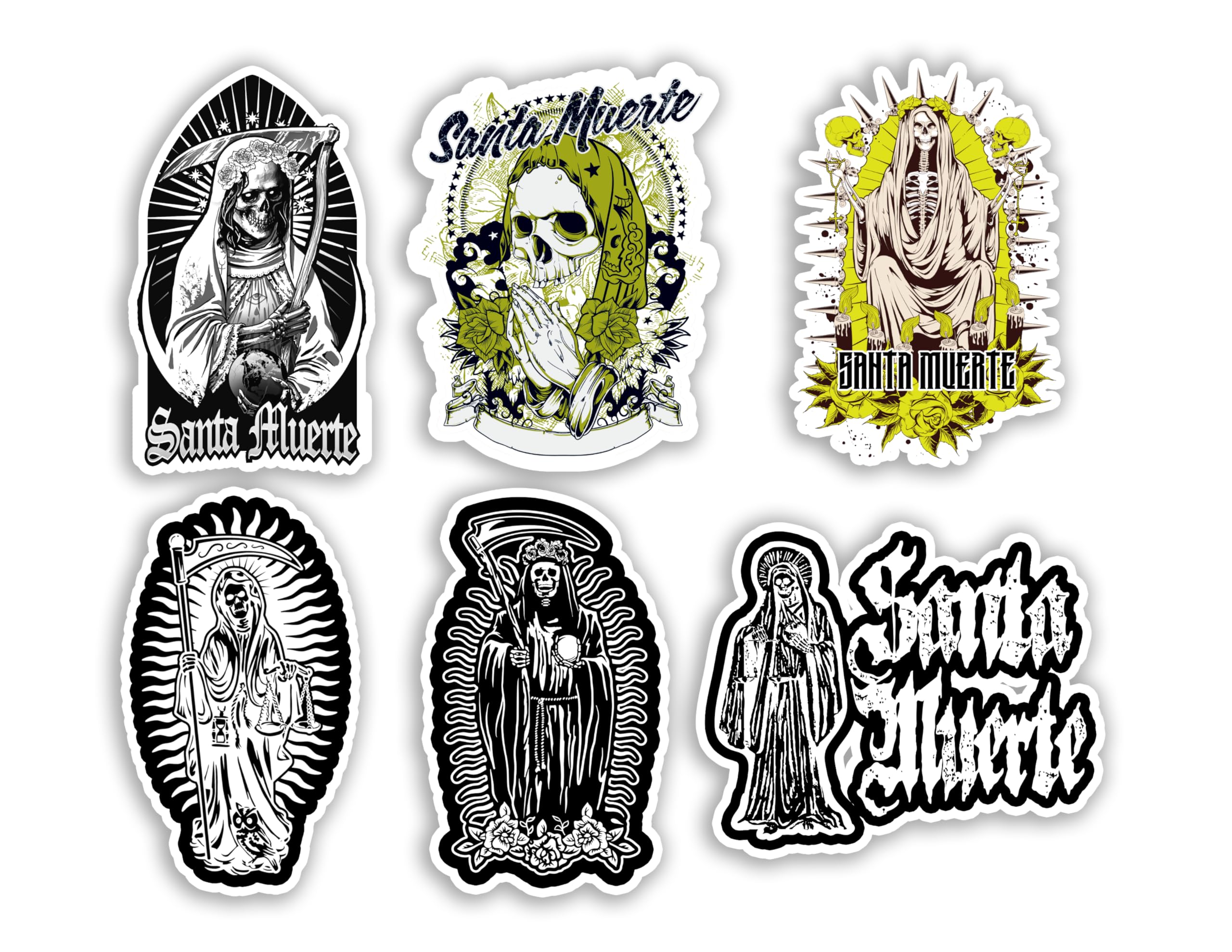 Amazon.com: La Santa Muerte 6 pcs Sticker Pack Vinyl Stickers 3 inch ...