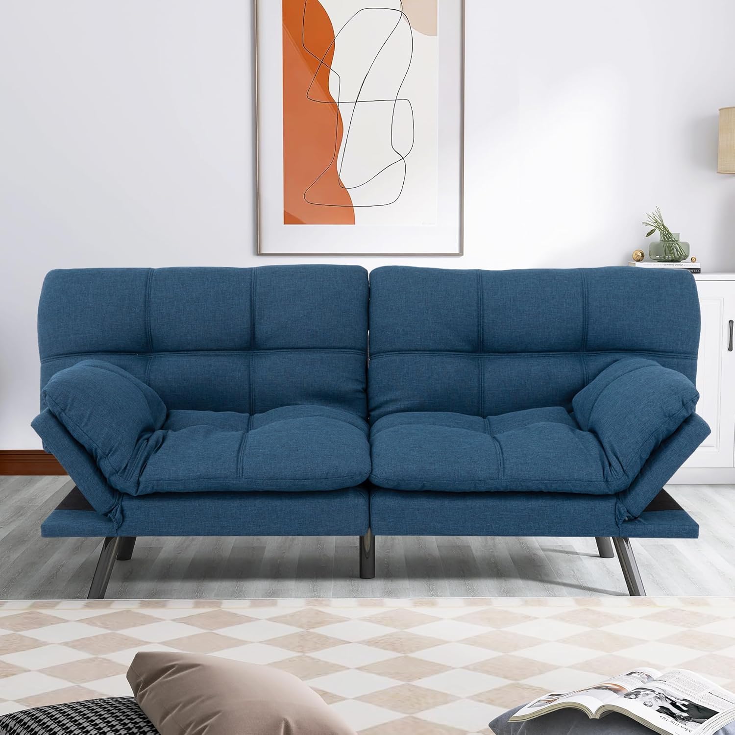 Hcore Futon Sofa Bed, Blue Sofa Memory Foam Futon Sleeper Sofa Loveseat ...