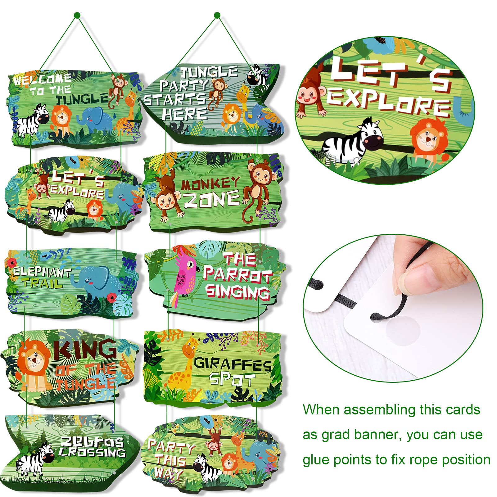 HOWAF 10 Pieces Safari Jungle Animal Signs Party Signs Wild Animal ...