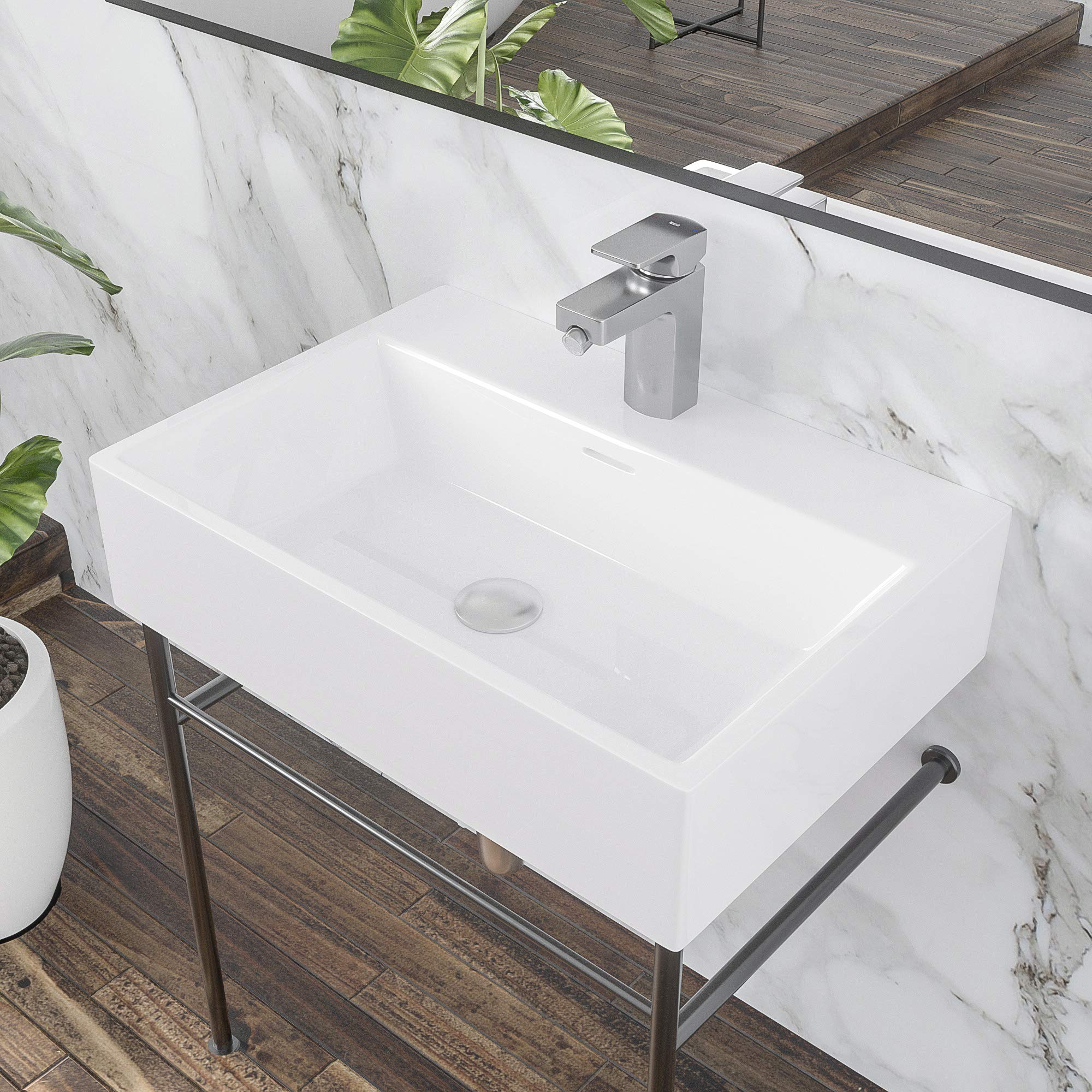 Snapklik.com : Ceramic Console Sink- Kichae 24x 17 Inch Bathroom Console Sink Holder