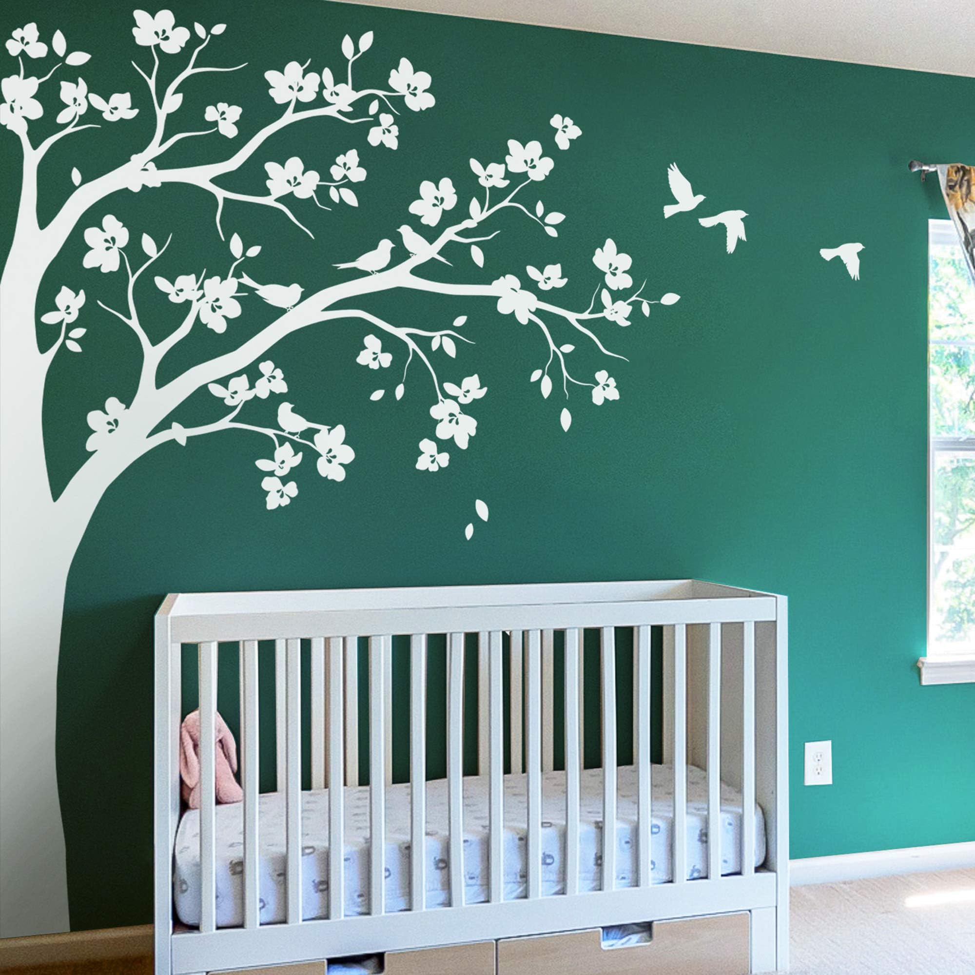 Amazon.com: Large Corner Tree Wall Decal with Big Blossoms, Birds and ...