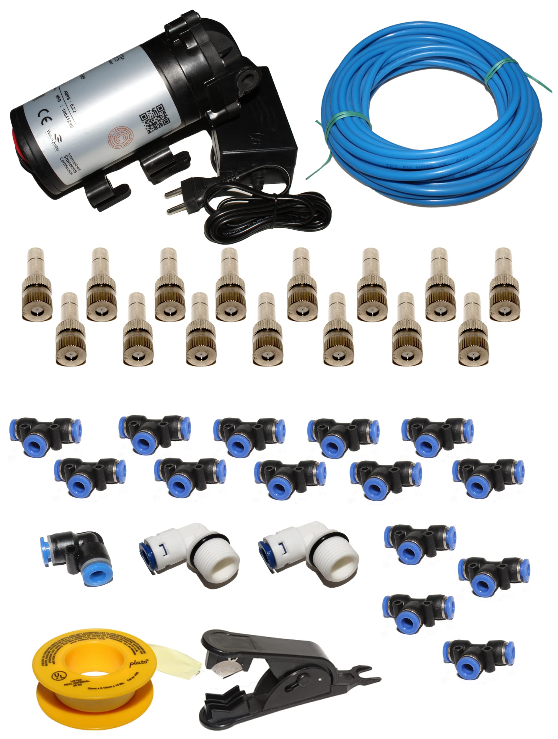 DIY Misting System Kit with Nozzles, Mist Pump, Pipe, Connectors etc ...