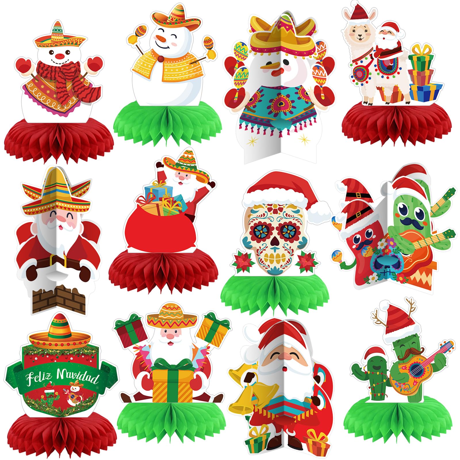 Snapklik.com : 12 Pcs Feliz Navidad Decorations Honeycomb Centerpiece ...