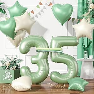 Amazon.com: Sage Green Number 35 Balloons, Green 35 Number Balloons ...
