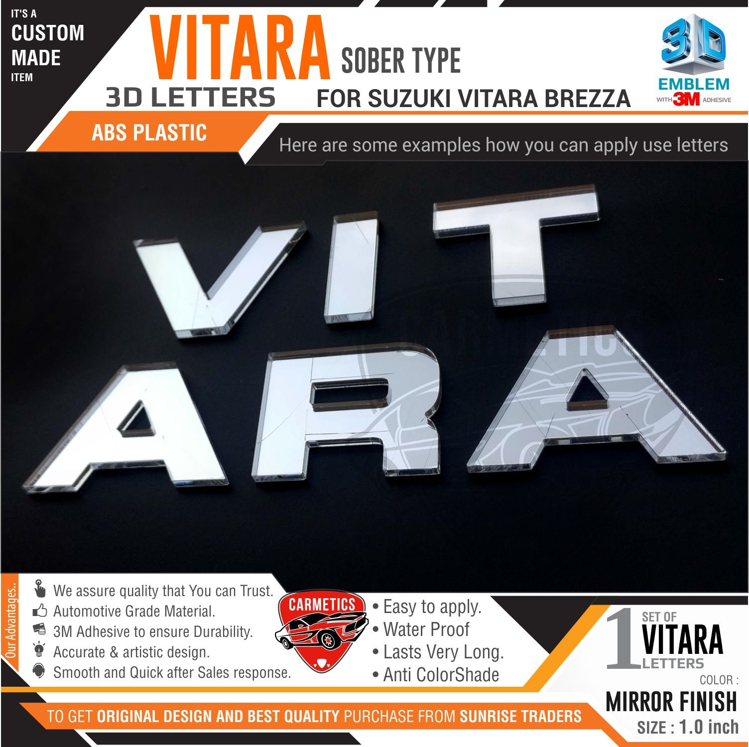 Buy CarMetics Vitara 3D Letters for Maruti Suzuki BREZZA Mirror Finish ...
