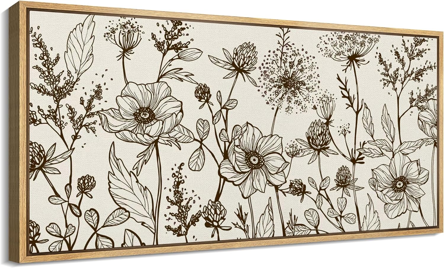 Amazon.com: SIGNFORD Extra Large Framed Canvas Print Wall Art Botanical Line Art Floral Sketch ...