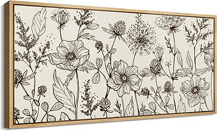 Amazon.com: SIGNFORD Extra Large Framed Canvas Print Wall Art Botanical Line Art Floral Sketch ...