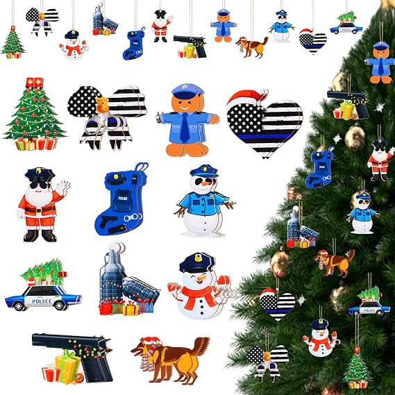 Amazon.com: JOYMEMO 24Pcs Christmas Police Theme Wooden Ornaments ...