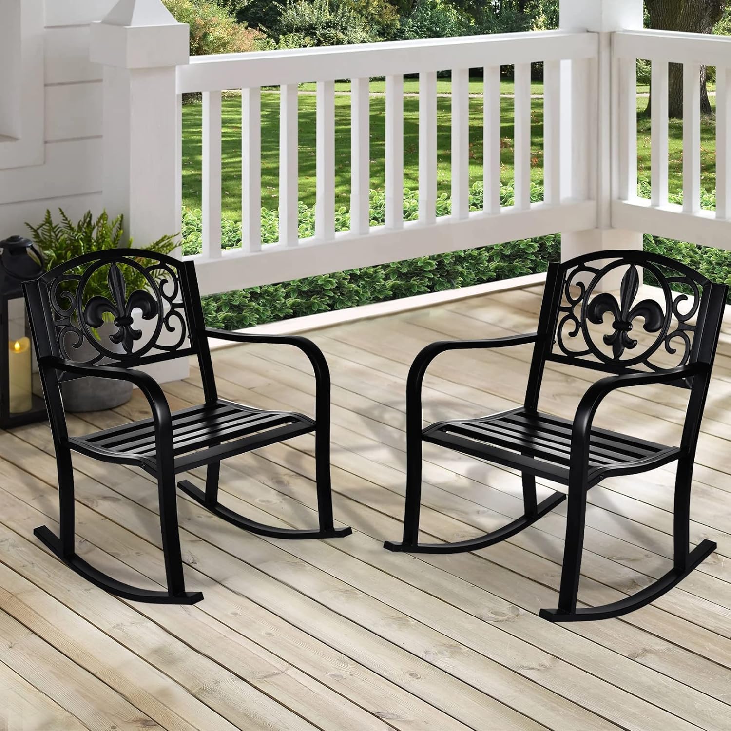Amazon.com: MAGIC UNION Outdoor Metal Rocking Chairs Set of 2, Patio ...