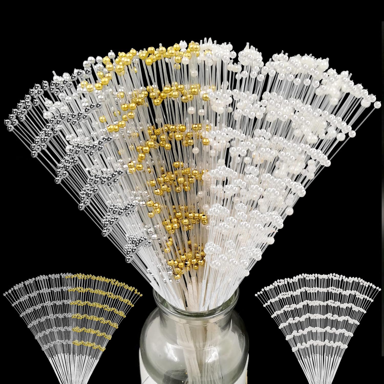 Amazon.com: SNAIL GARDEN 80 Pieces String Pearl Sticks, 3 Colors Beaded ...