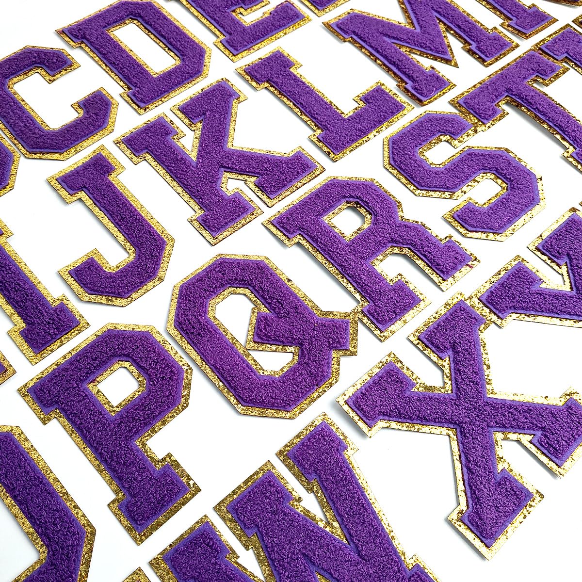 3PCS Purple Chenille Letters Patch, Large Size 4-1/2" Iron on Letter ...