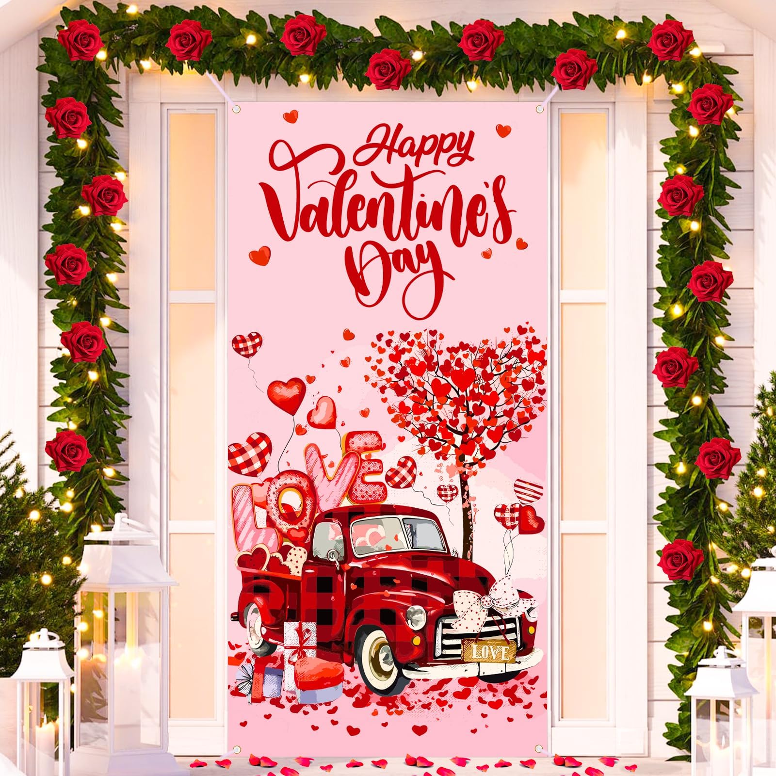 Amazon.com: Happy Galentine's Day Door Cover Pink Galentine's Day Heart ...