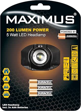 MAXIMUS LED Headlamp 5 Watts 200 Lumen - Splashproof, Travel-Friendly ...