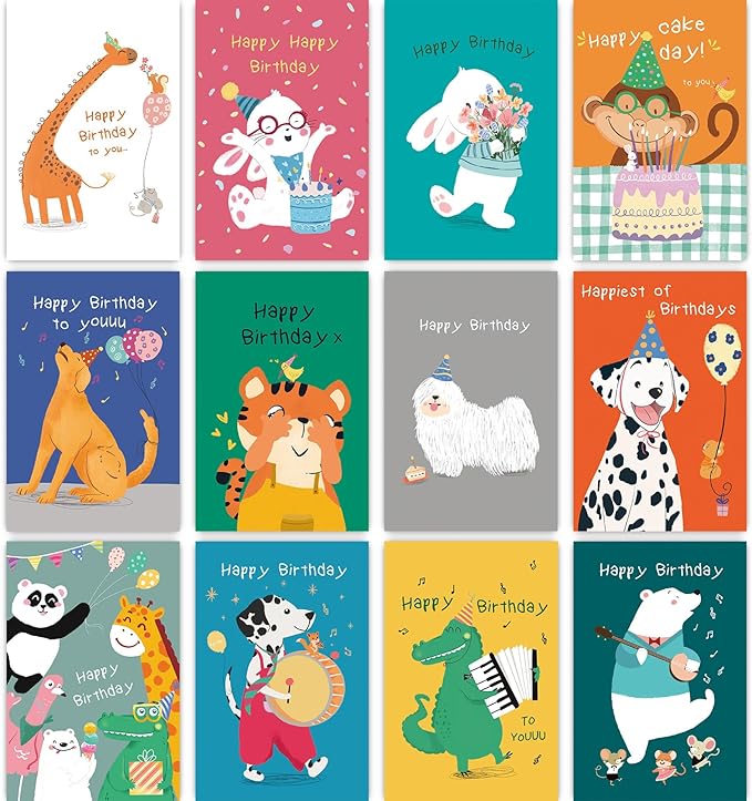 Amazon.com : Birthday Cards Bulk for Kids, Cute Animal Birthday Cards ...