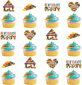 Amazon.com: Building Blocks Cupcake Toppers, Building Blocks Birthday ...