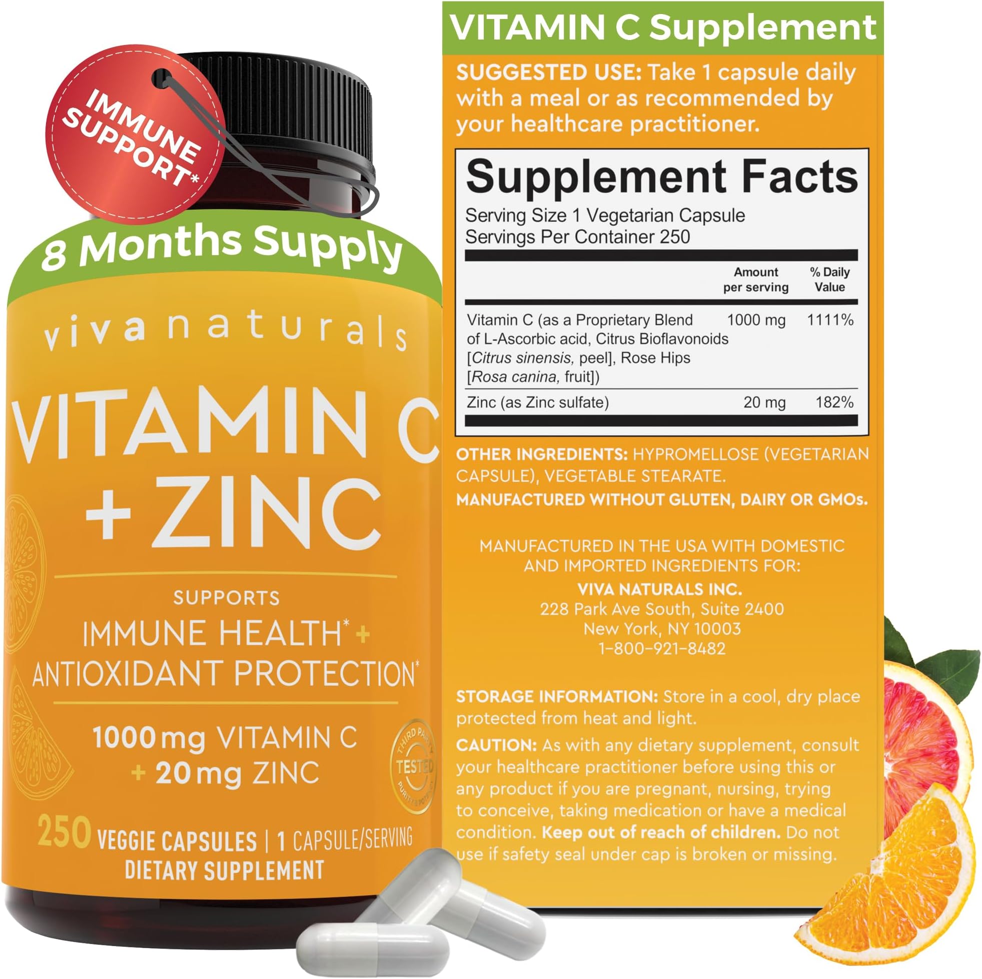 Amazon.com: Viva Naturals Vitamin C and Zinc Supplement (250 Capsules ...