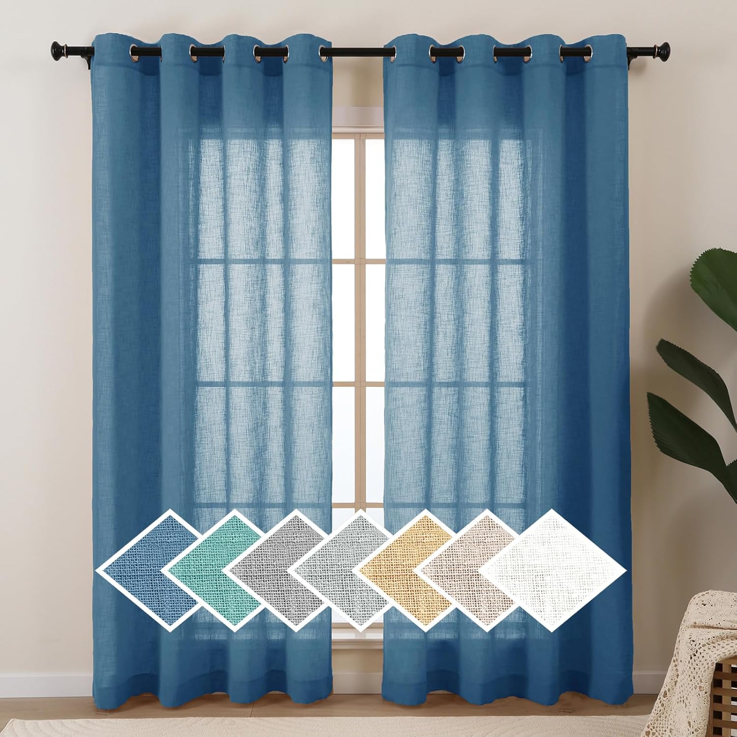 Amazon.com: L.Z.E Navy Blue Sheer Curtains for Living Room, 96 Inches ...