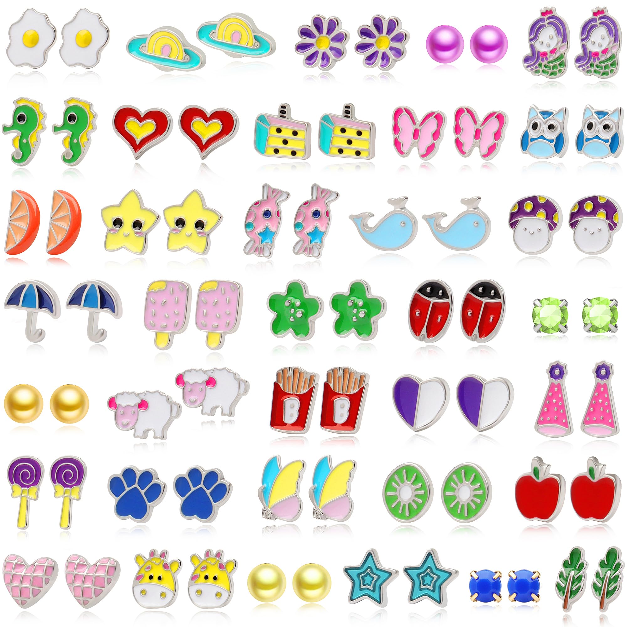 Amazon.com: 36 Pairs Hypoallergenic Stud Earrings for Girls Cute ...