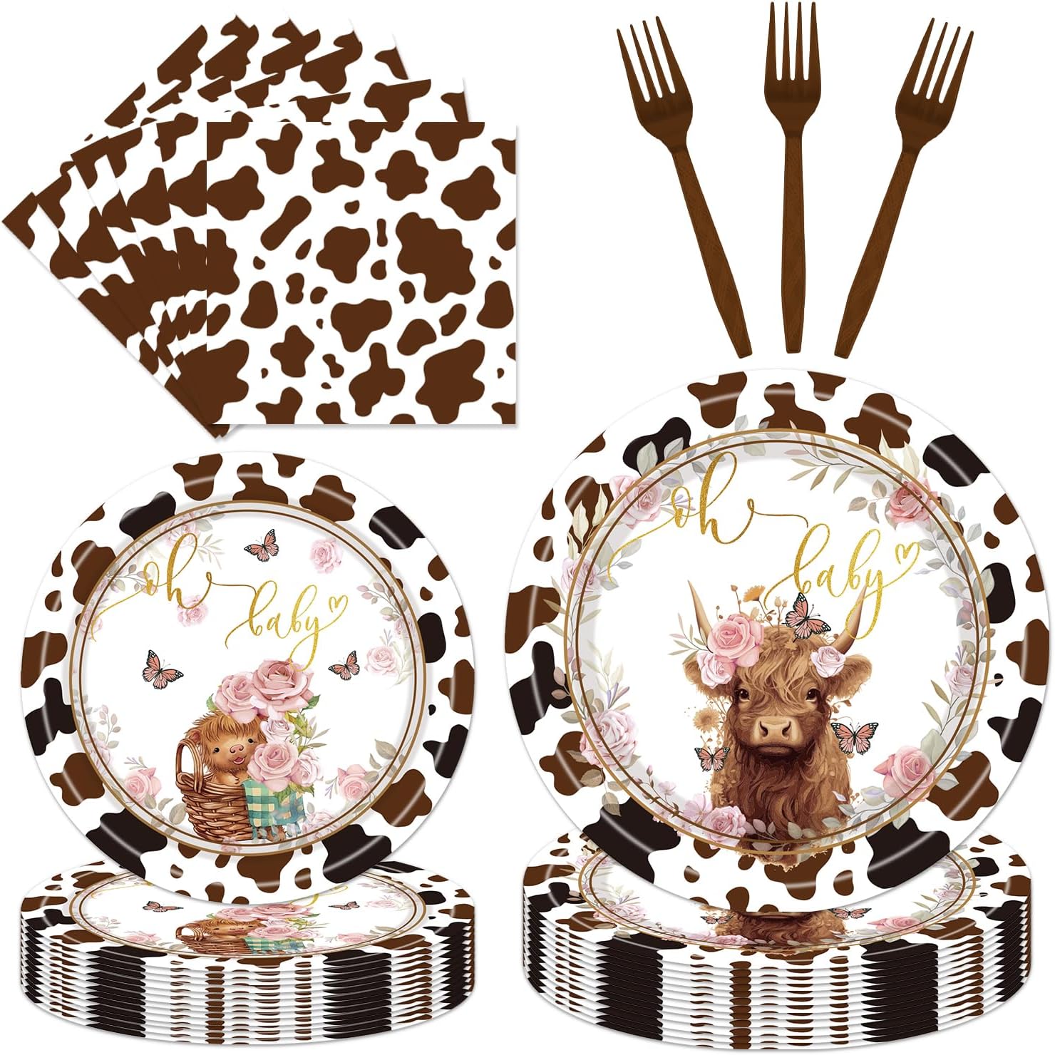 Amazon.com: 96Pcs Highland Cow Party Supplies - Brown Cow Print ...