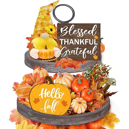 Amazon.com: Huray Rayho Pumpkin Tiered Tray Decorations Farmhouse ...