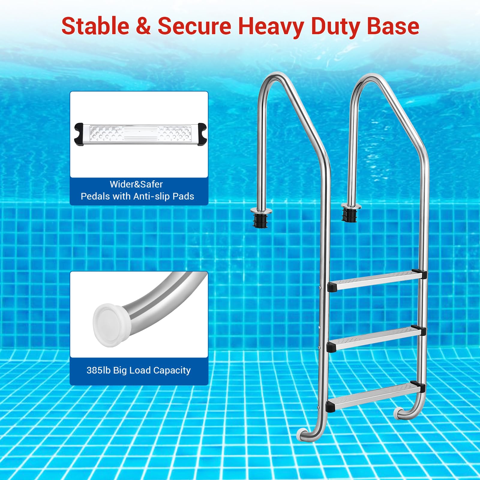 Snapklik.com : Gravee 3 Step Pool Pedal Ladder, 304 Stainless Steel ...