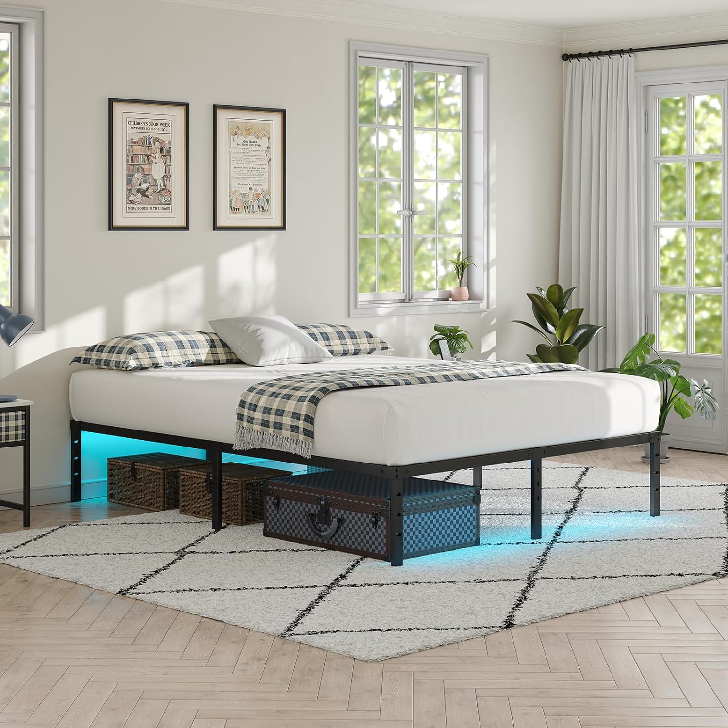 Amazon.com: monshey Queen Bed Frame Metal Bed Frame with Charging ...