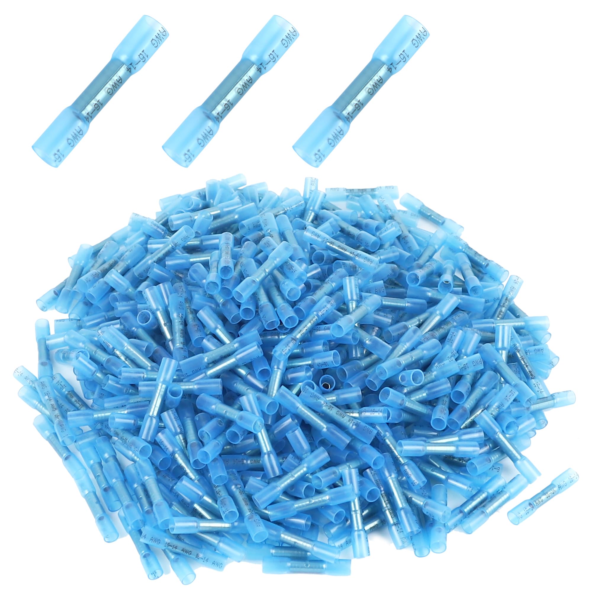 KEJJNYER 500 Pcs Blue Heat Shrink Butt Connectors AWG16-14, Waterproof ...
