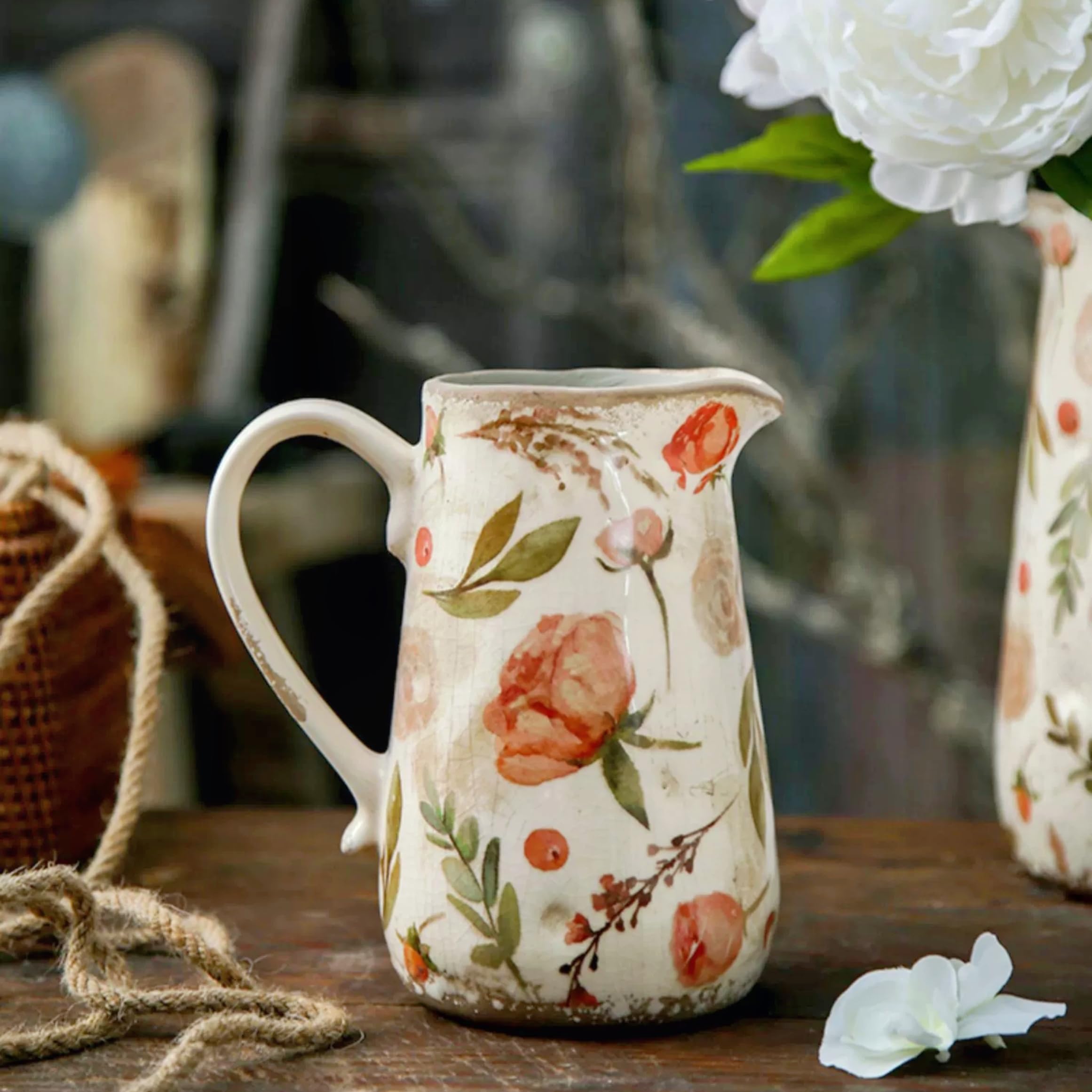 Amazon.com: Vintage Fruit and Floral Ceramic Vase with Handle, Retro ...