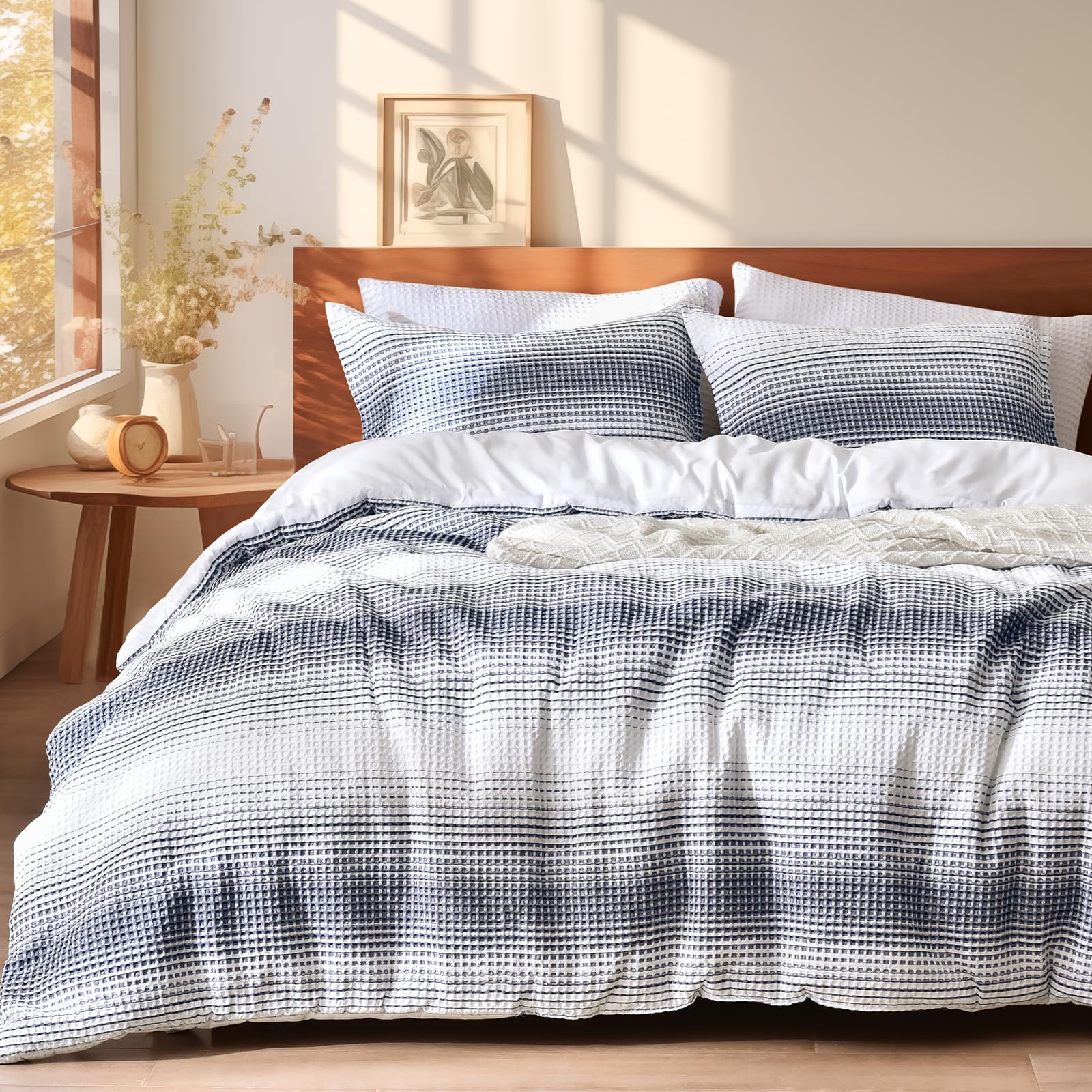 Amazon.com: PHF Ultra Soft Yarn Dyed Waffle Weave Comforter Set King ...