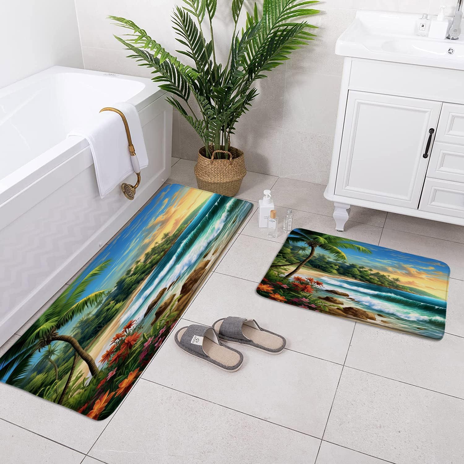 Amazon.com: UAEAEX 2 Pcs Beach Bath Mat Set Tropical Hawaii Coast ...