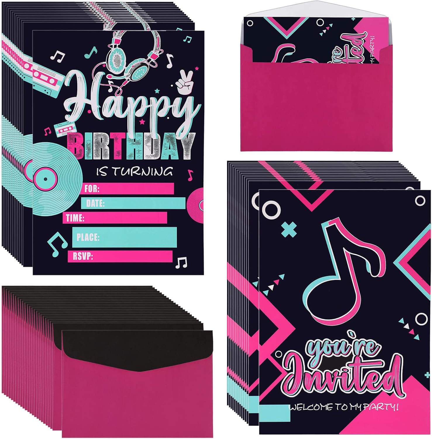 Amazon.com : Breling 25 Pcs Music Theme Birthday Party Invitations ...