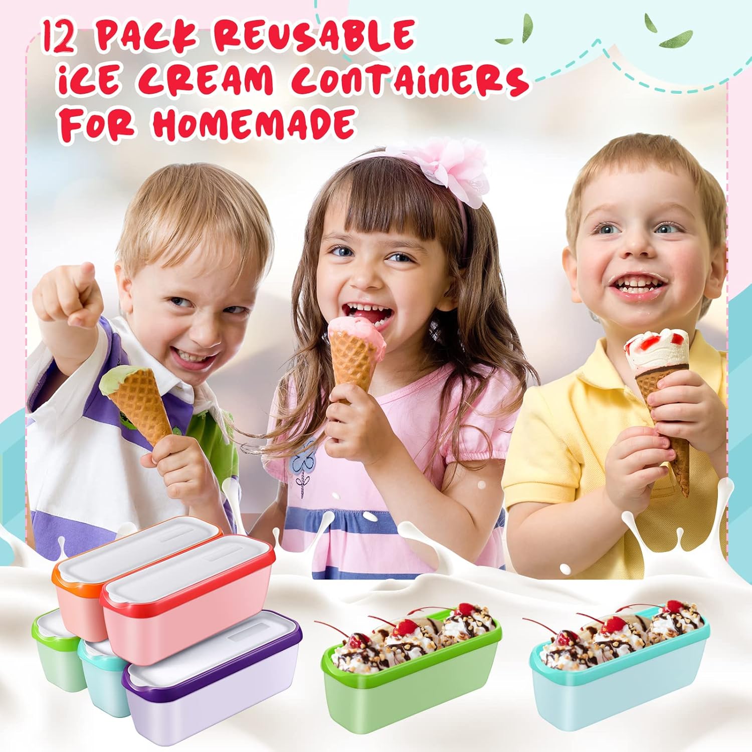 Pack Ice Cream Containers for Homemade Ice Cream 1.5 Quart Storage ...
