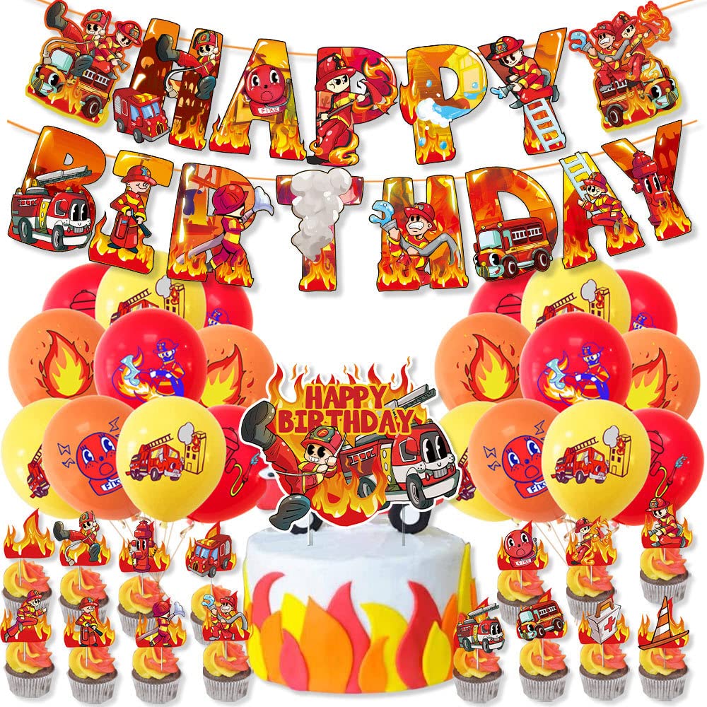 Buy Birthday Party Decorations Fire Truck Birthday Balloons Fireman ...