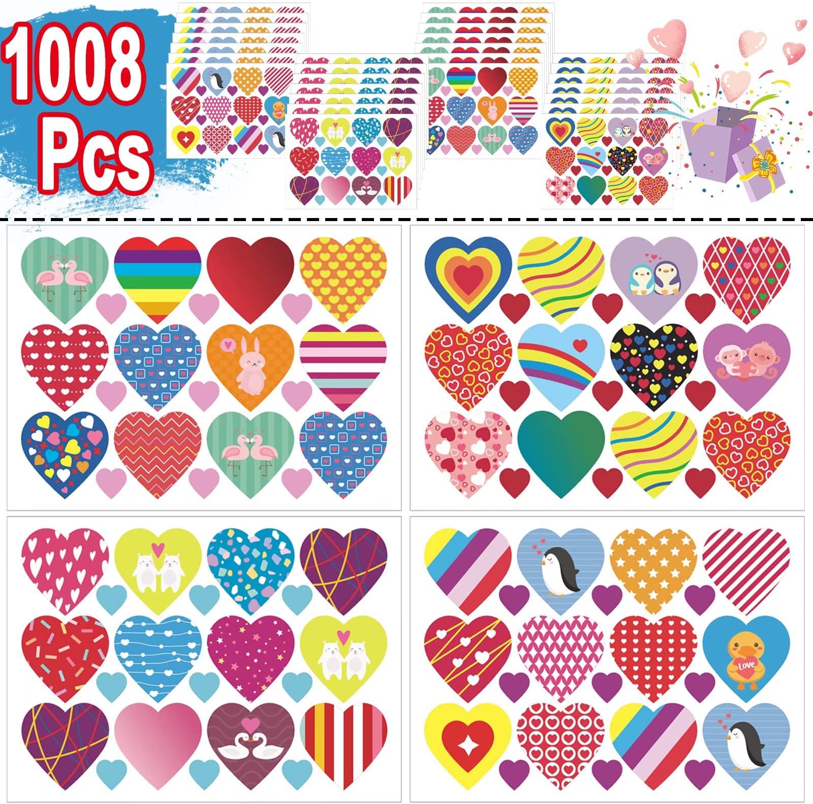 Amazon.com: Konsait 60 Sheets Valentine Heart Stickers Love Decorative ...