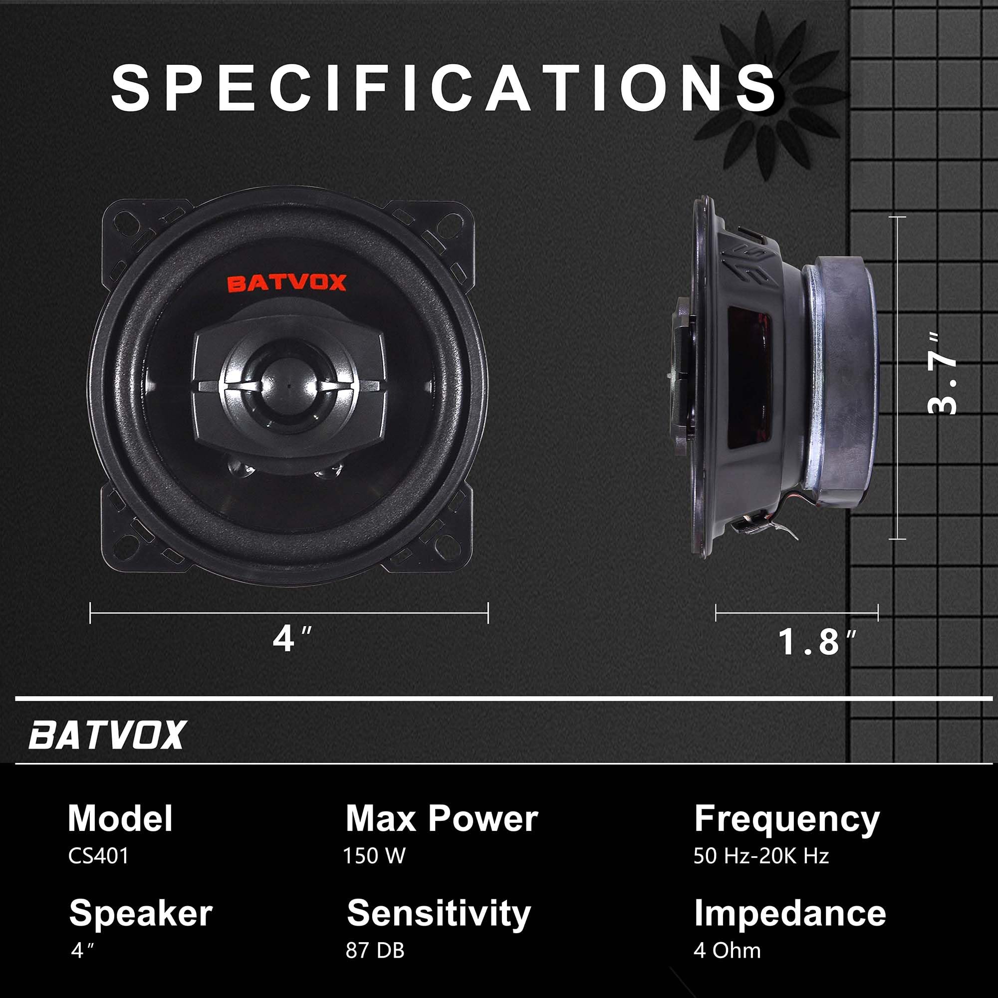 Snapklik.com : BATVOX CS401 150 Watts 4 Inch 2 Ways 4 Ohm Impedance And ...