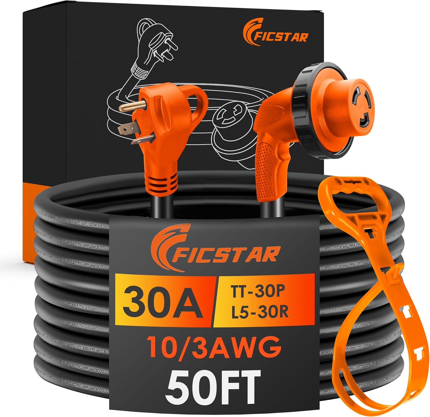Amazon.com: Ficstar 30 Amp RV Extension Cord,50 ft,Heavy Duty Generator ...