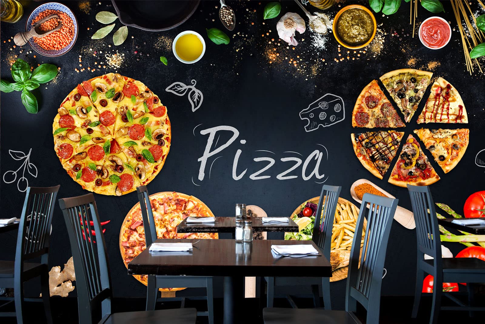 Amazon.com: Bormia Pizza Mural Wallpaper Pizza Shop Blackboard ...