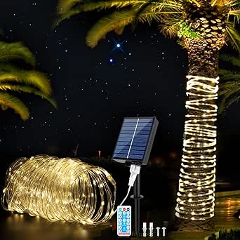 SMY Lighting Solar Rope Lights Outdoor, 72FT 200 LED Solar Powered Rope ...