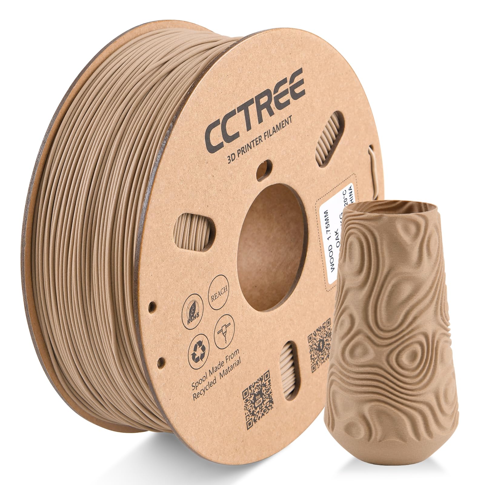 Amazon.com: CCTREE Wood PLA+ Filament 1.75mm, Real Wood Fibers Added 3D ...