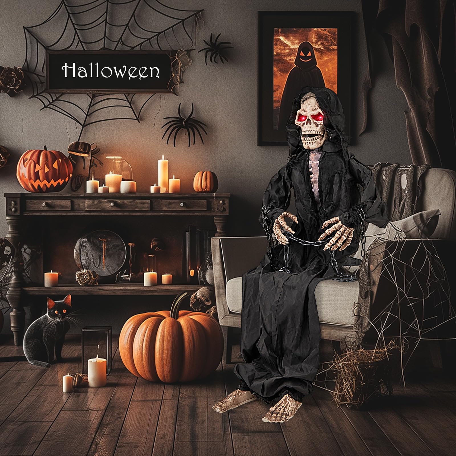 Snapklik.com : Goplus Animatronic Sitting Skeleton - Halloween Animated ...