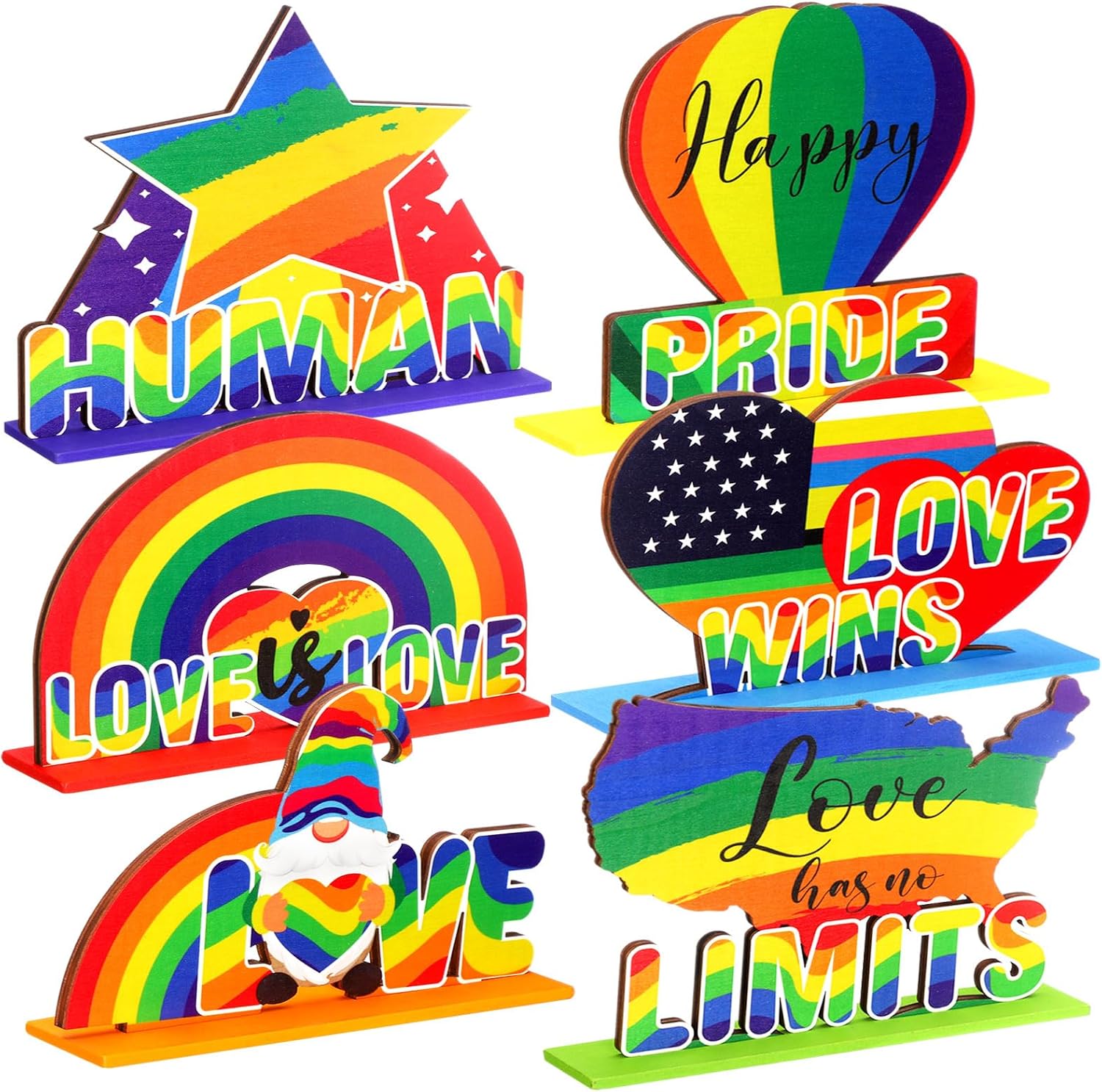 Amazon.com: Suzile 6 Pcs Pride Month Rainbow Table Wooden Decorations ...