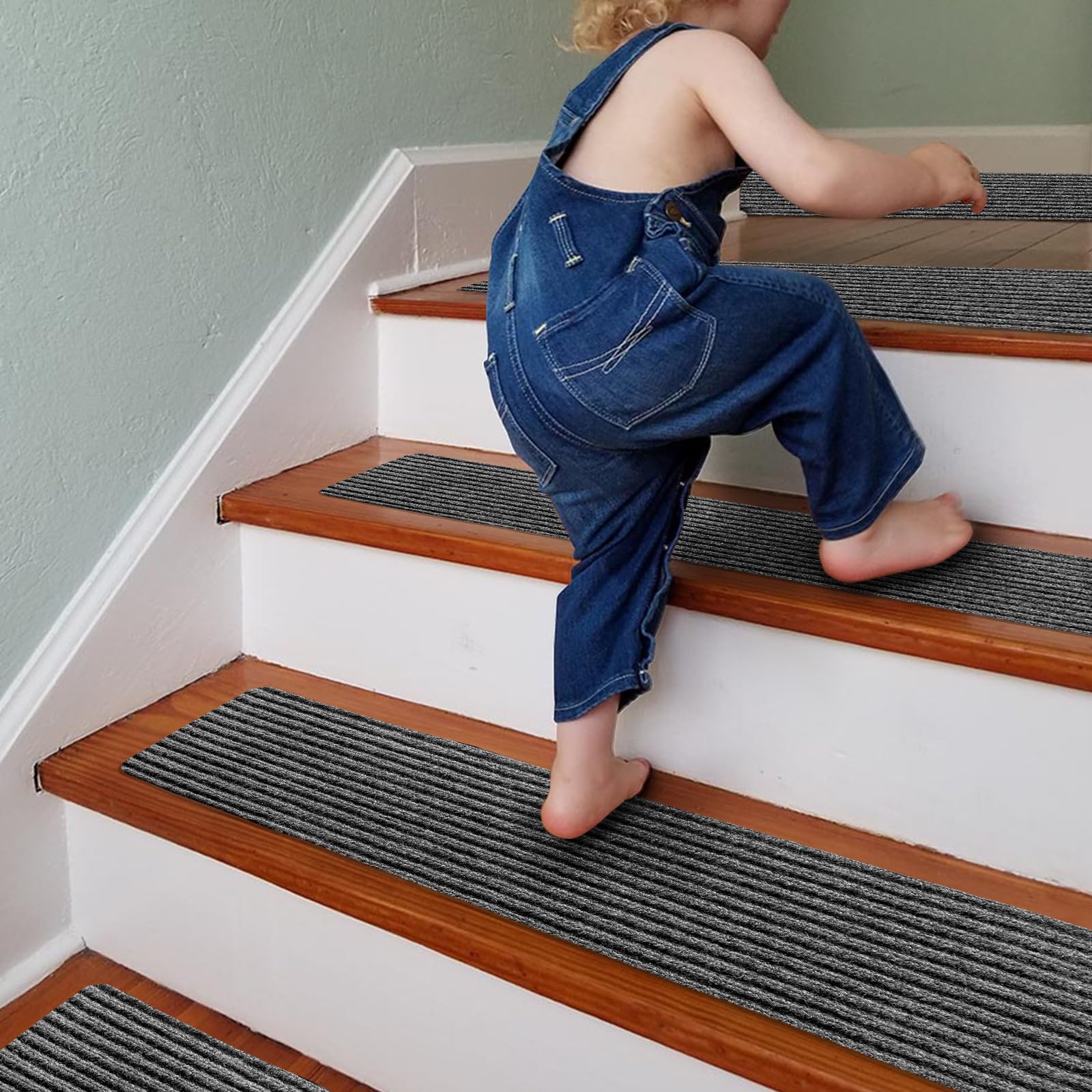 Spurtar Peel and Stick Stair Treads, 15 Pack 30" x 8" Striped Carpet ...