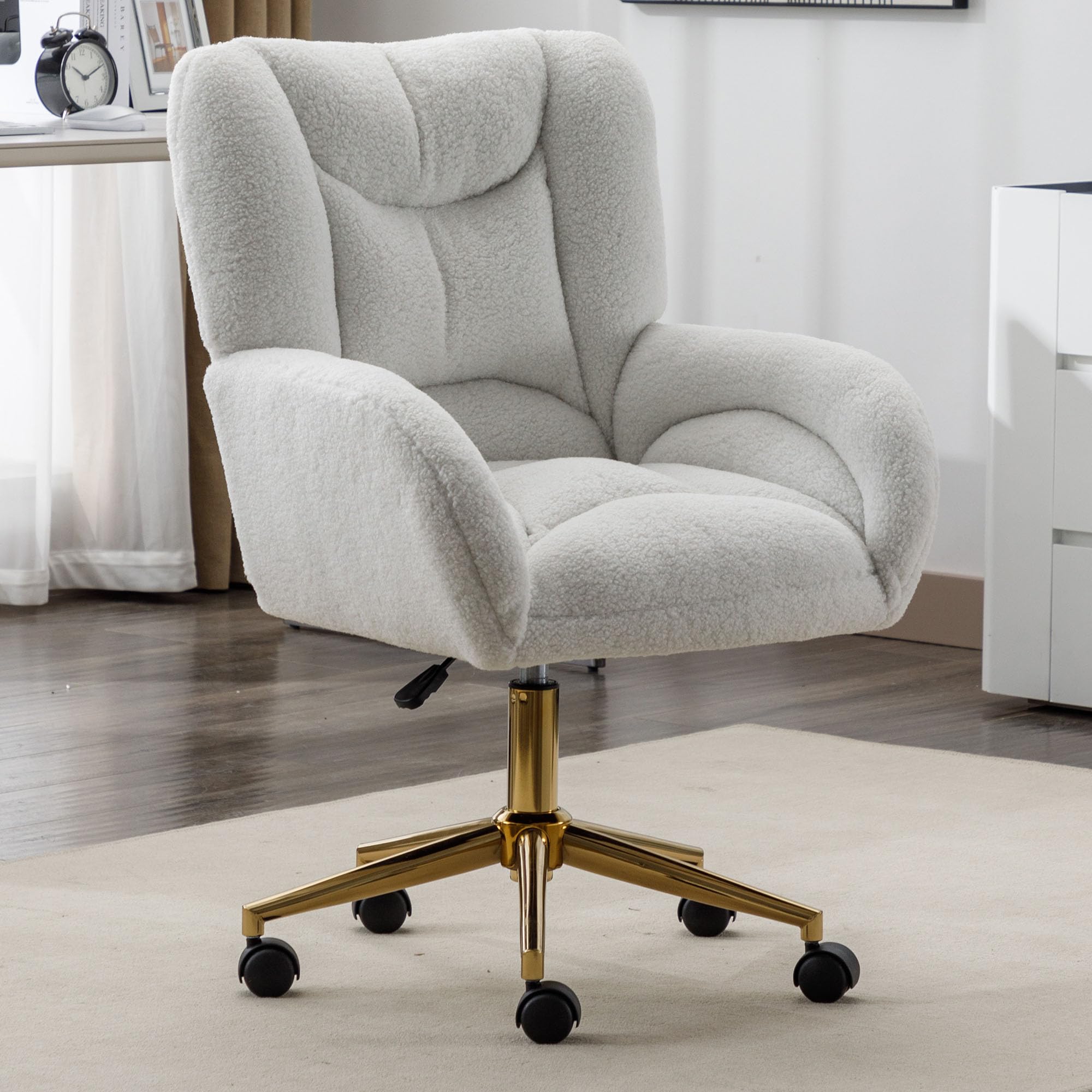 Amazon.com: Ochangqi Soft Teddy Desk Chair Comfy with Gold Metal Legs ...